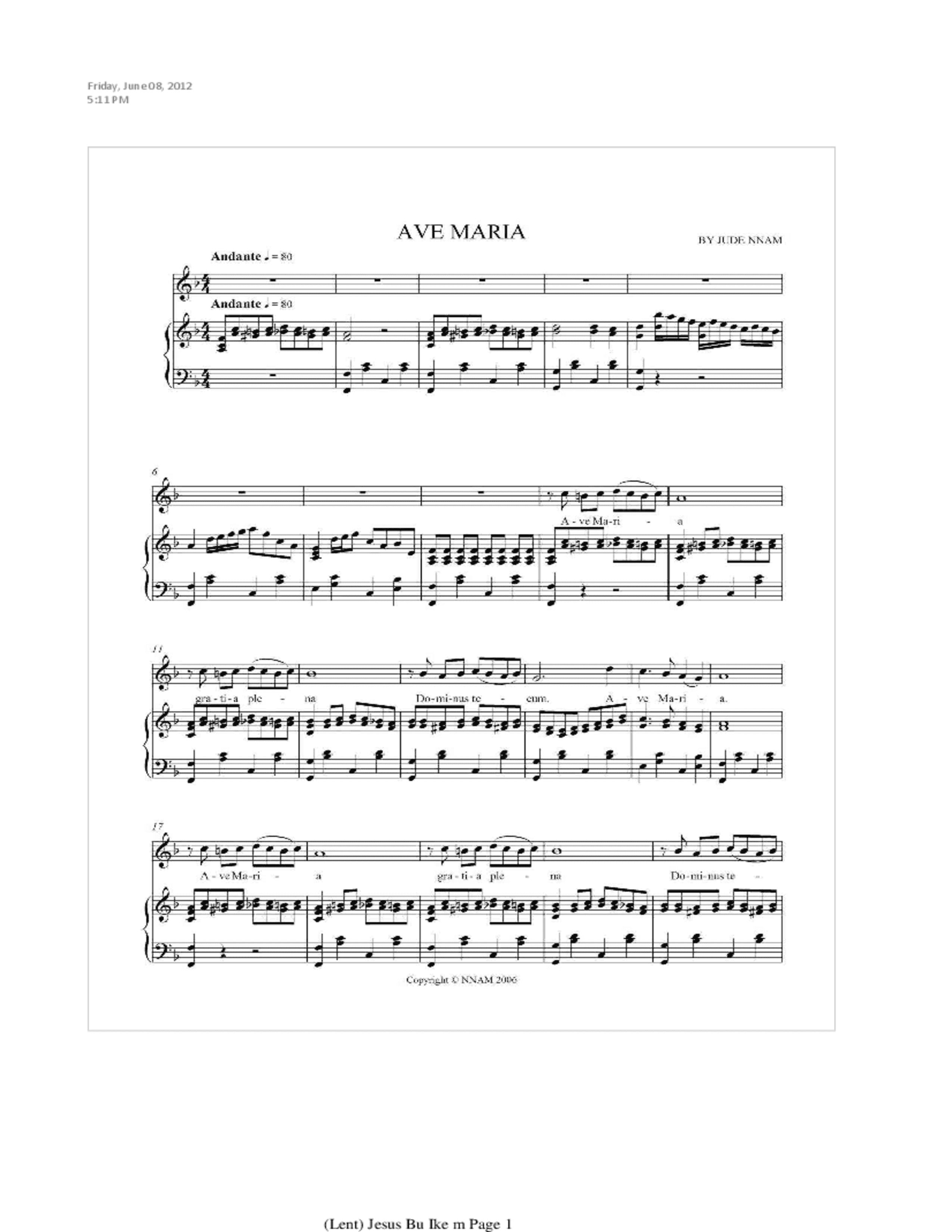 Ave Maria by jude nnam | ChoirScript.net