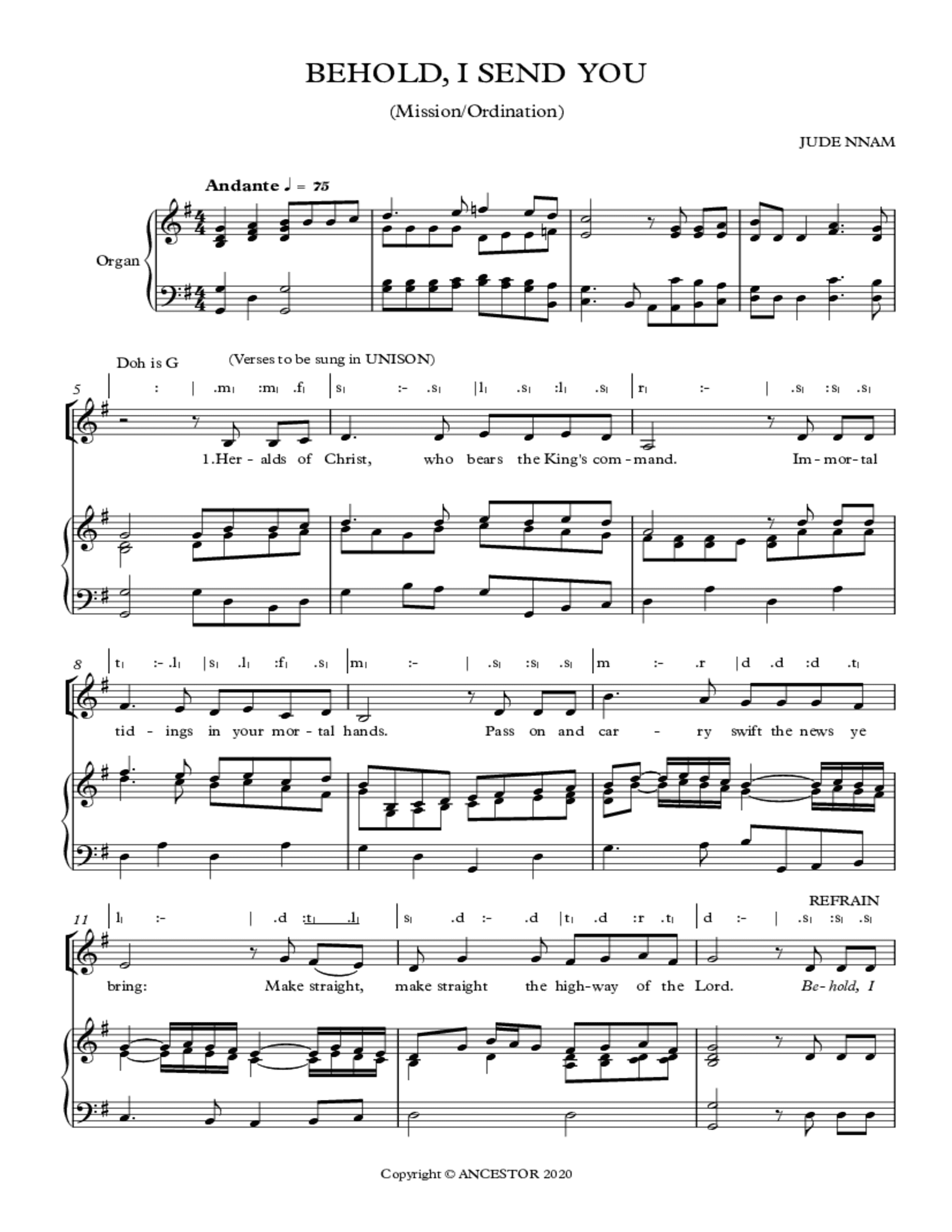 Behold I Send You by jude nnam | ChoirScript.net