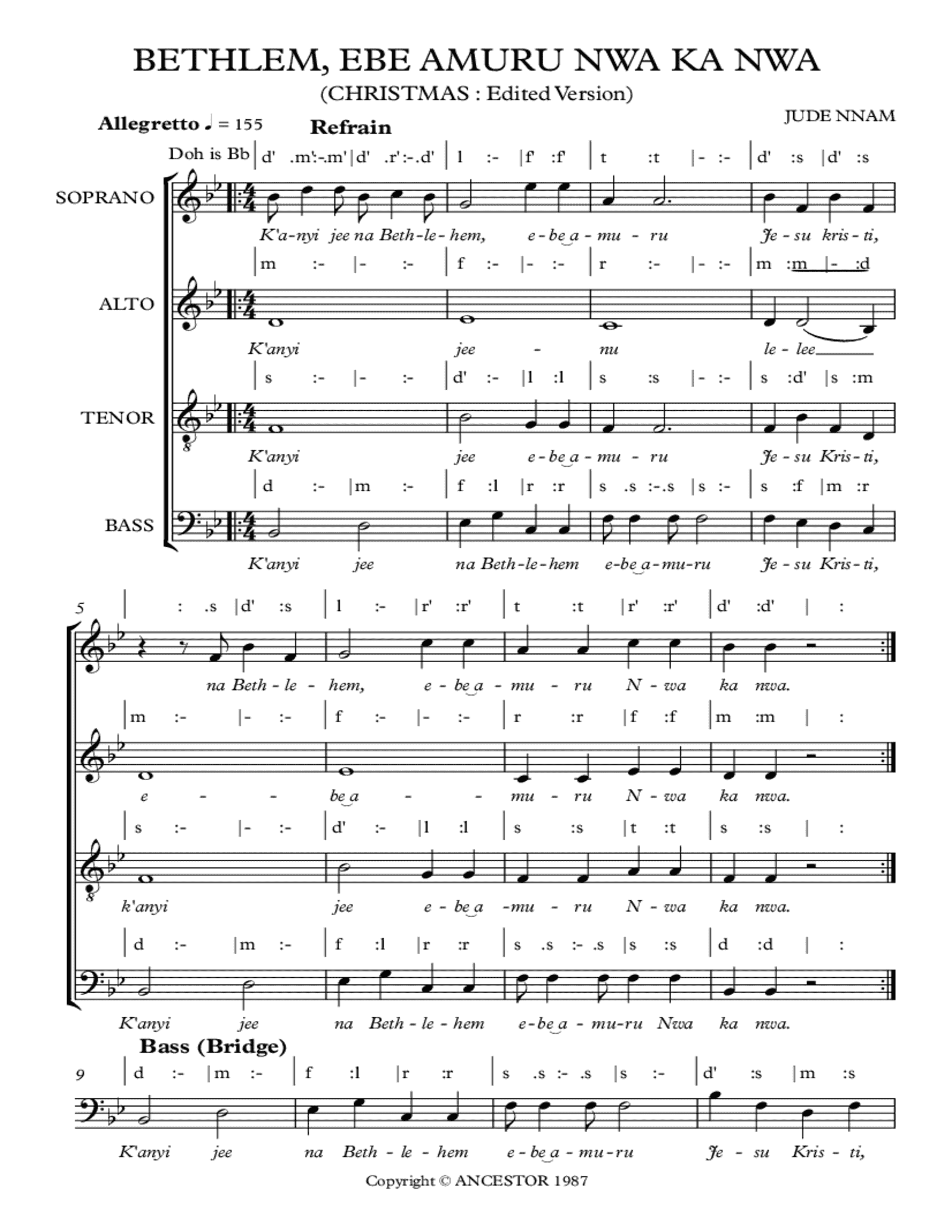Bethlem, Ebe Amuru Nwa Ka Nwa by jude nnam | ChoirScript.net