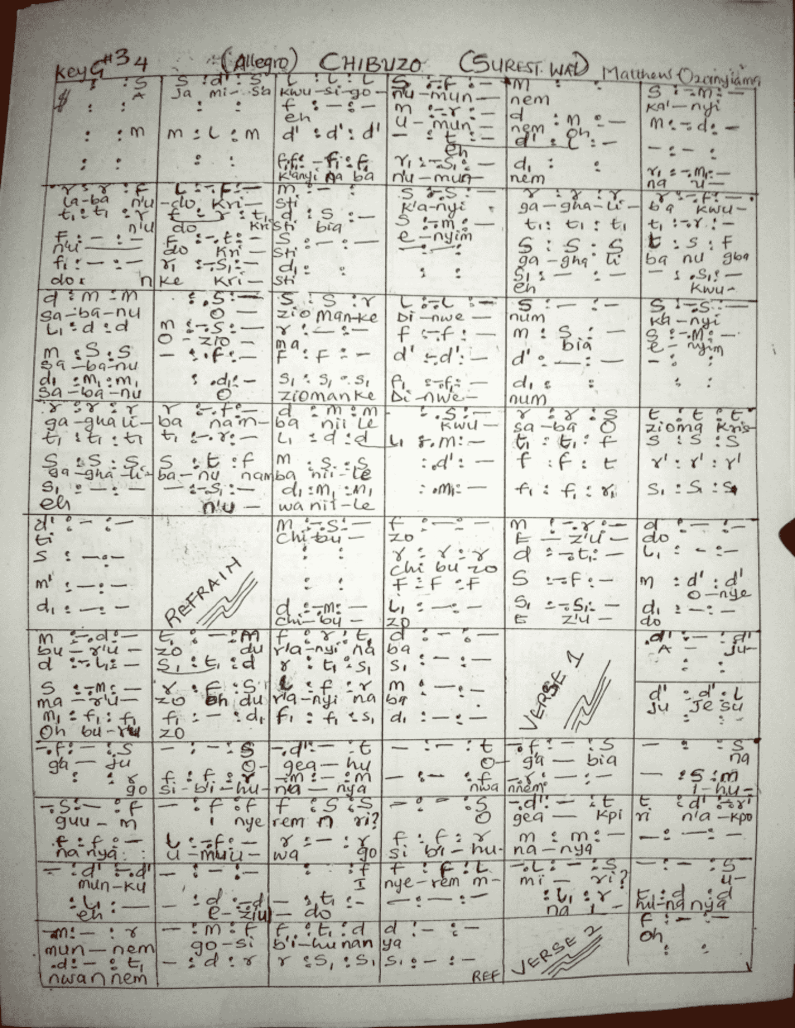 Chibuzo by matthew ozoinyiama | ChoirScript.net