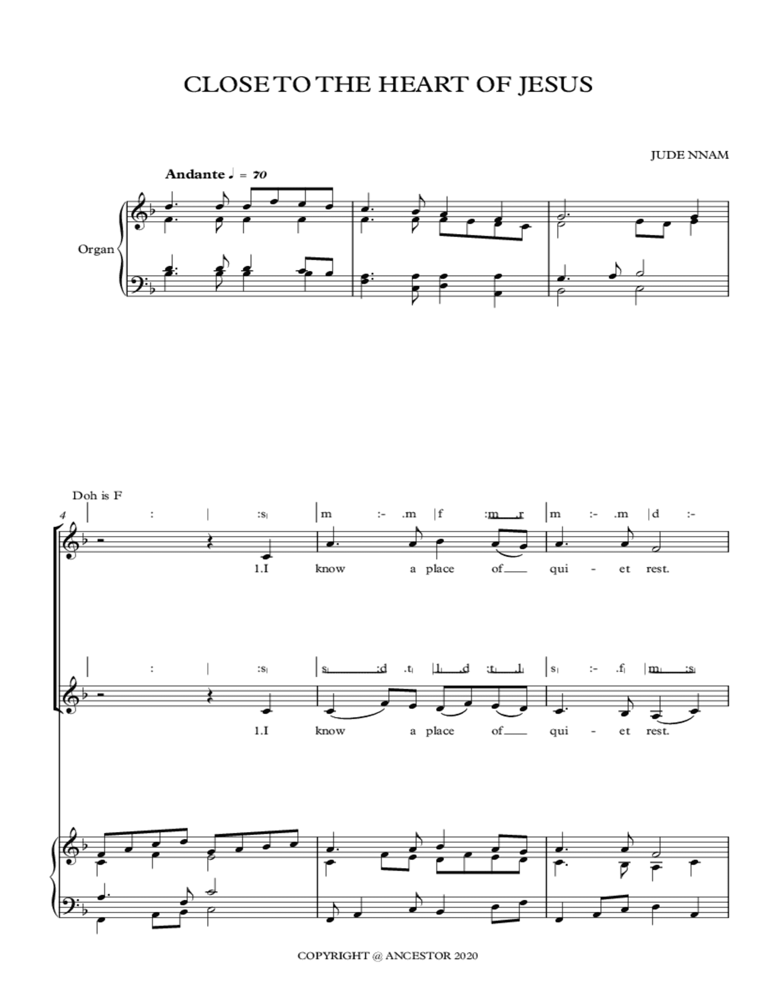 Close To The Heart Of Jesus by jude nnam | ChoirScript.net