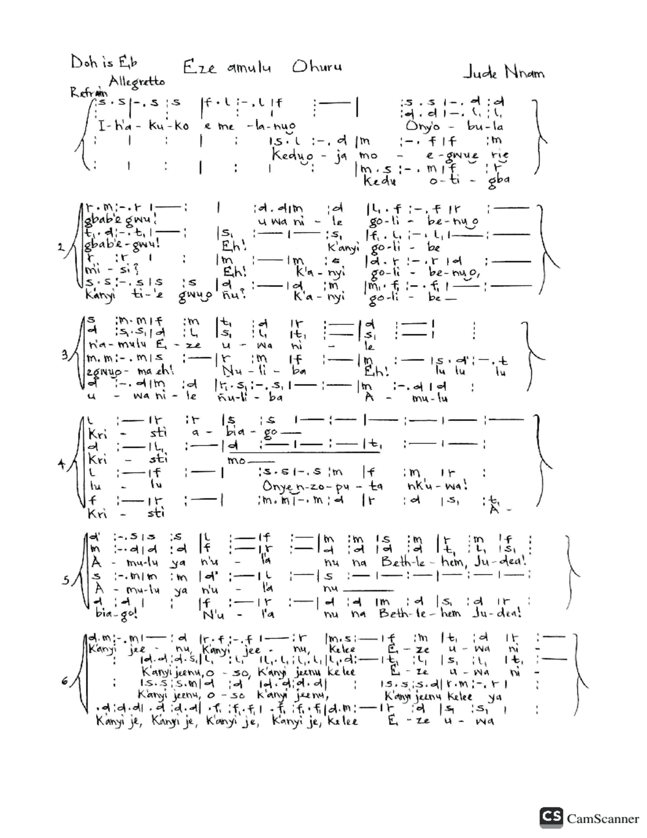 Eze Amulu Ohuru by jude nnam | ChoirScript.net