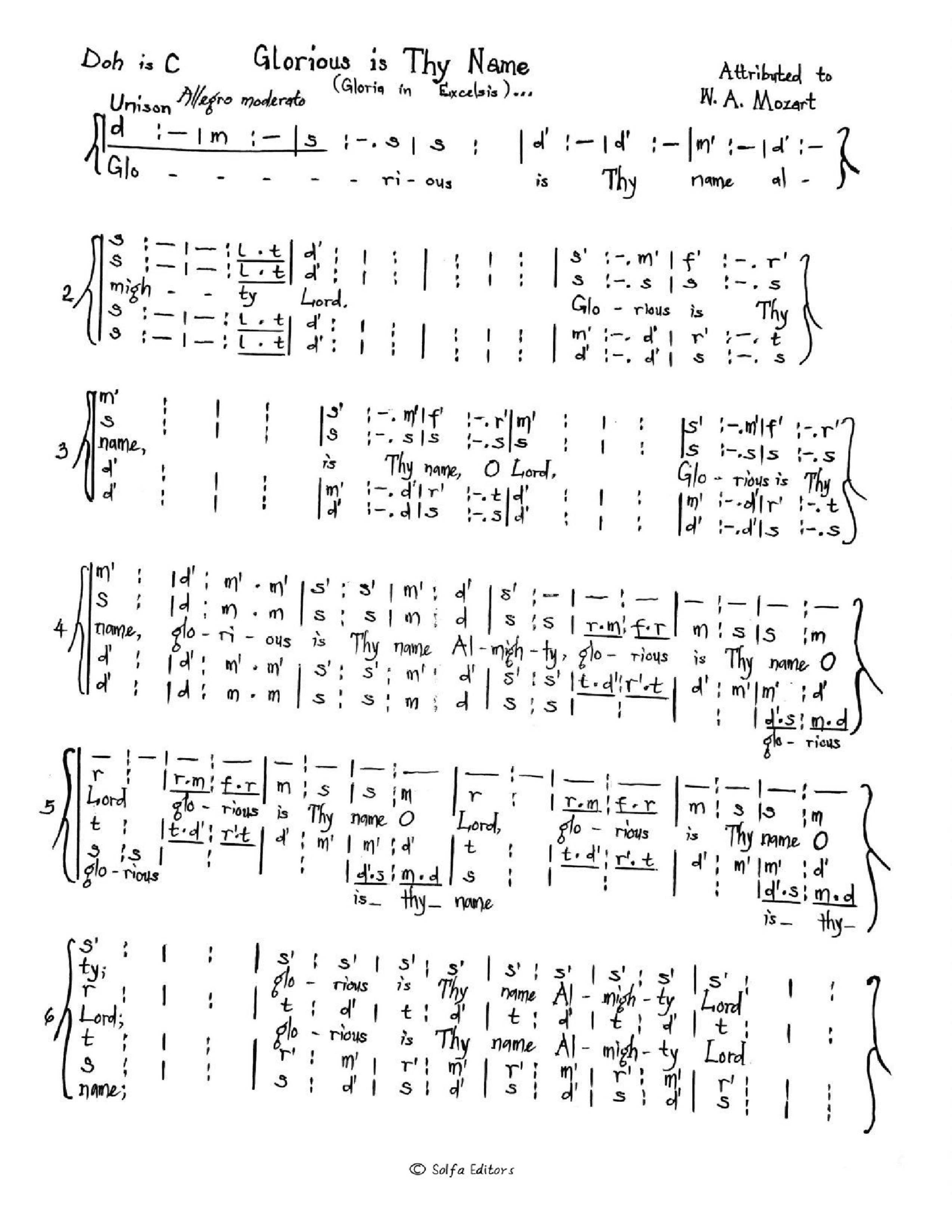 Glorious Is Thy Name by mozart a. wolfgang | ChoirScript.net