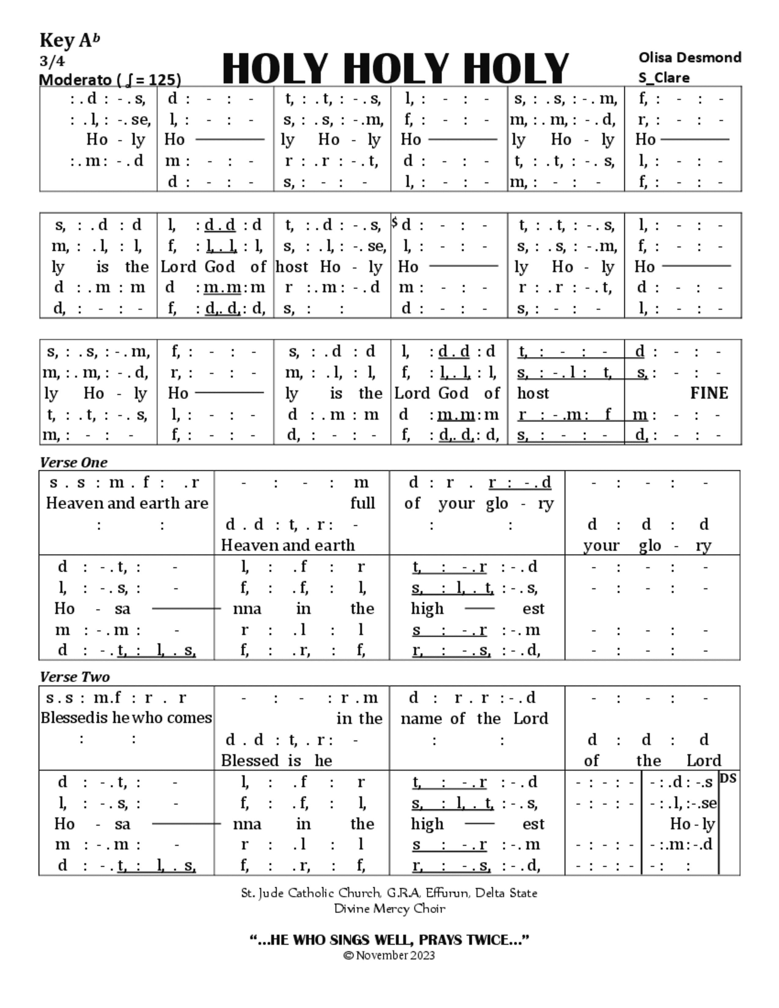 Holy Holy Holy (.D -.S,) by olisa desmond & s_clare | ChoirScript.net
