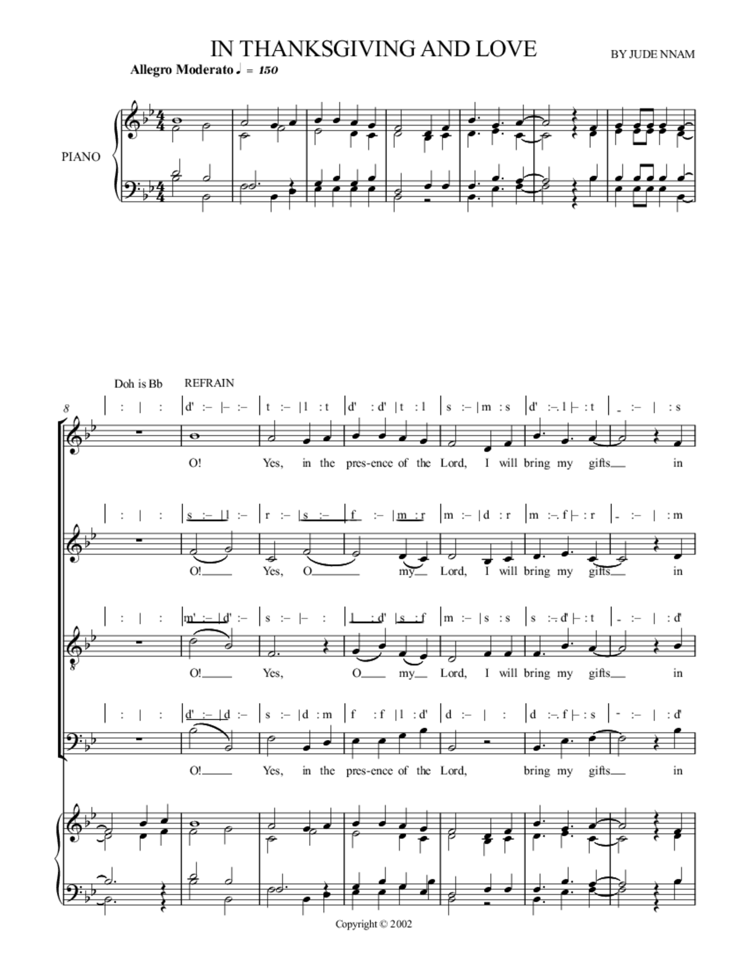 In Thanksgiving And Love by jude nnam | ChoirScript.net