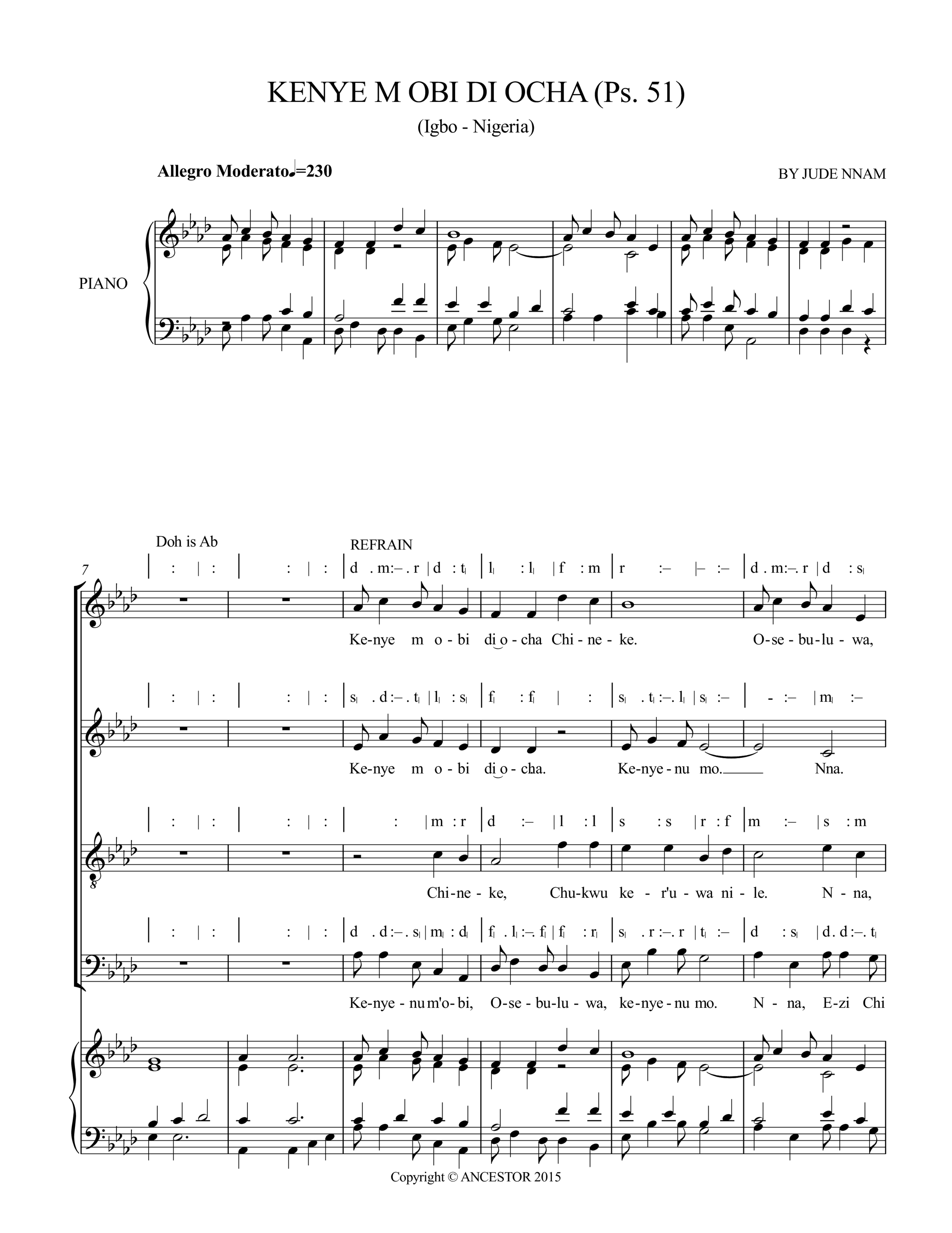 Kenye M Obi Di Ocha – Jude Nnam Solfa Music Sheet by jude nnam ...