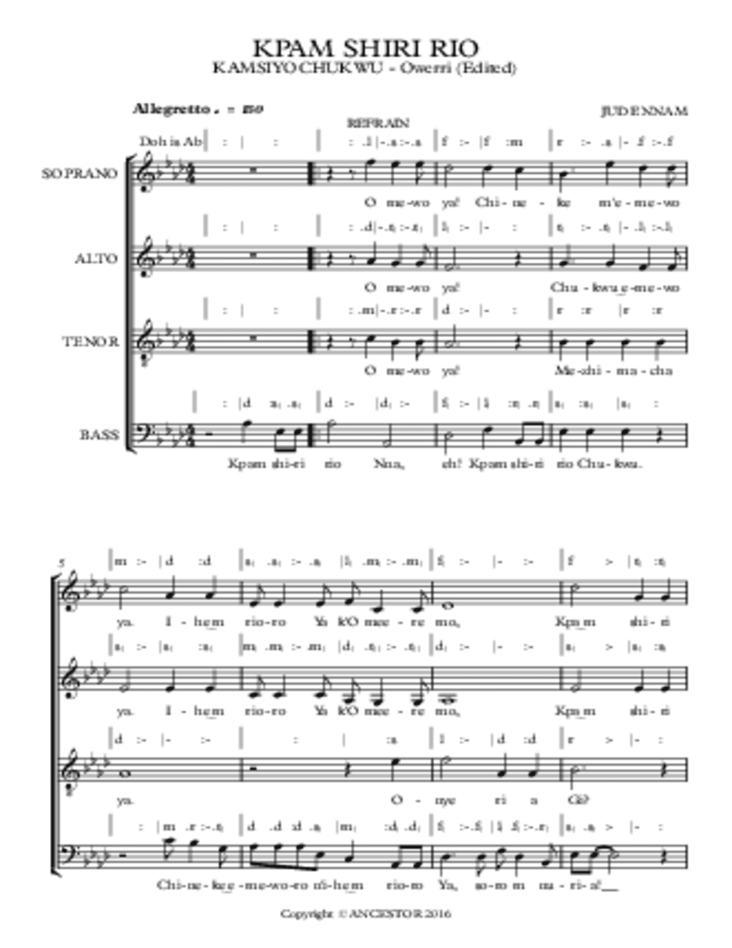 Kpam Shiri Rio By Jude Nnam | ChoirScript.net
