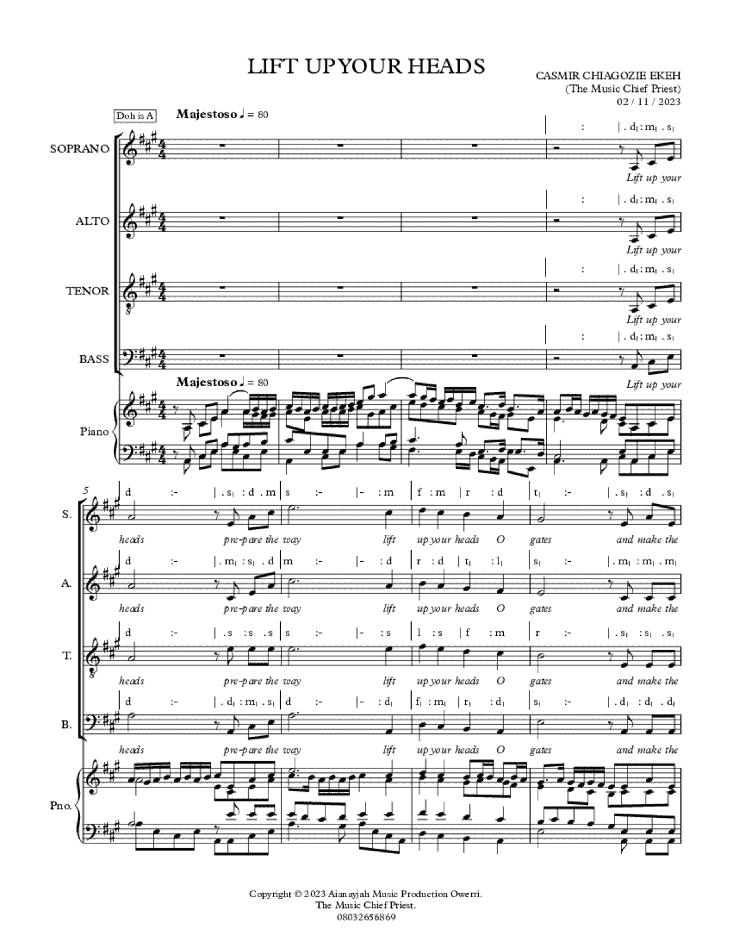 Lift Up Your Heads by casmir chiagozie ekeh | ChoirScript.net