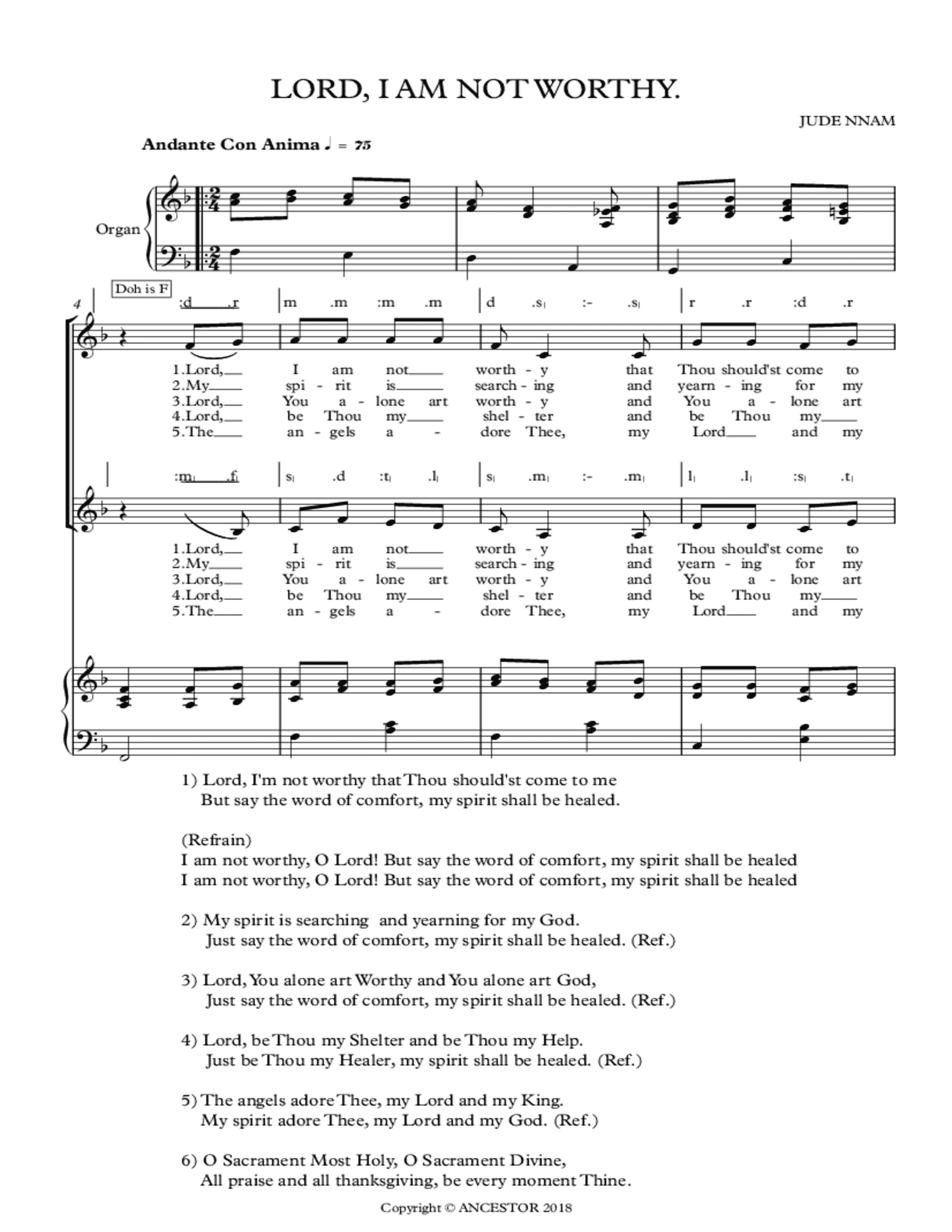 Lord I Am Not Worthy by jude nnam | ChoirScript.net