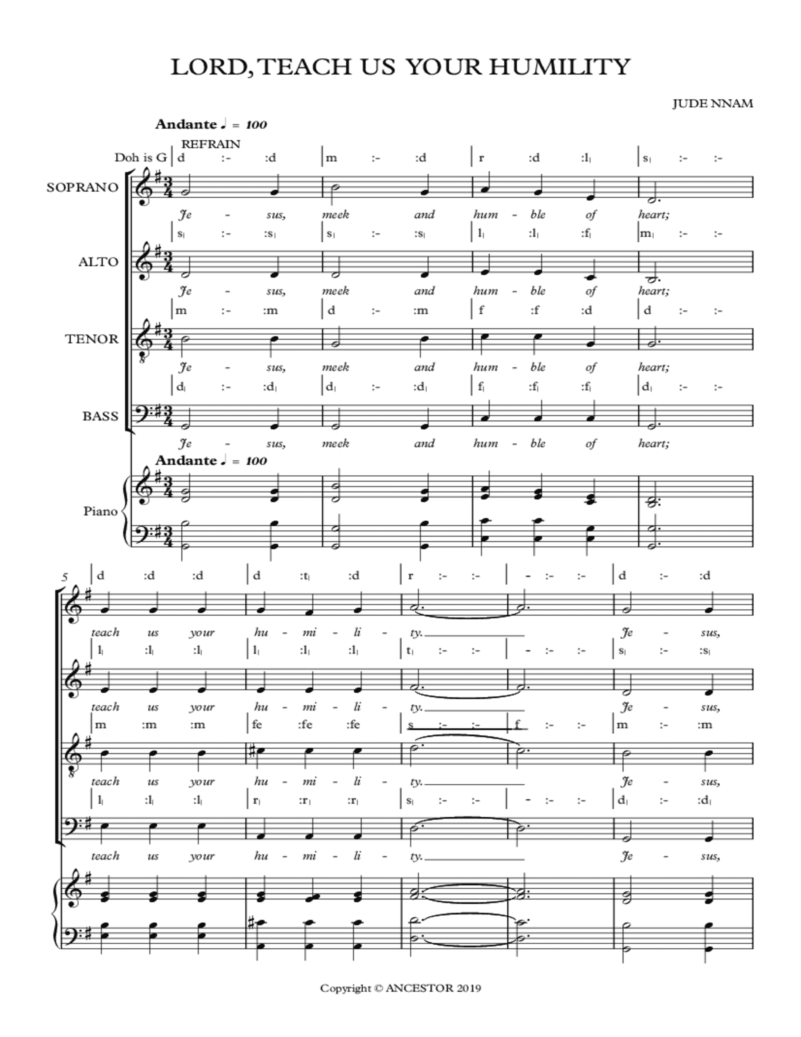 Lord, Teach Us Your Humility by jude nnam | ChoirScript.net