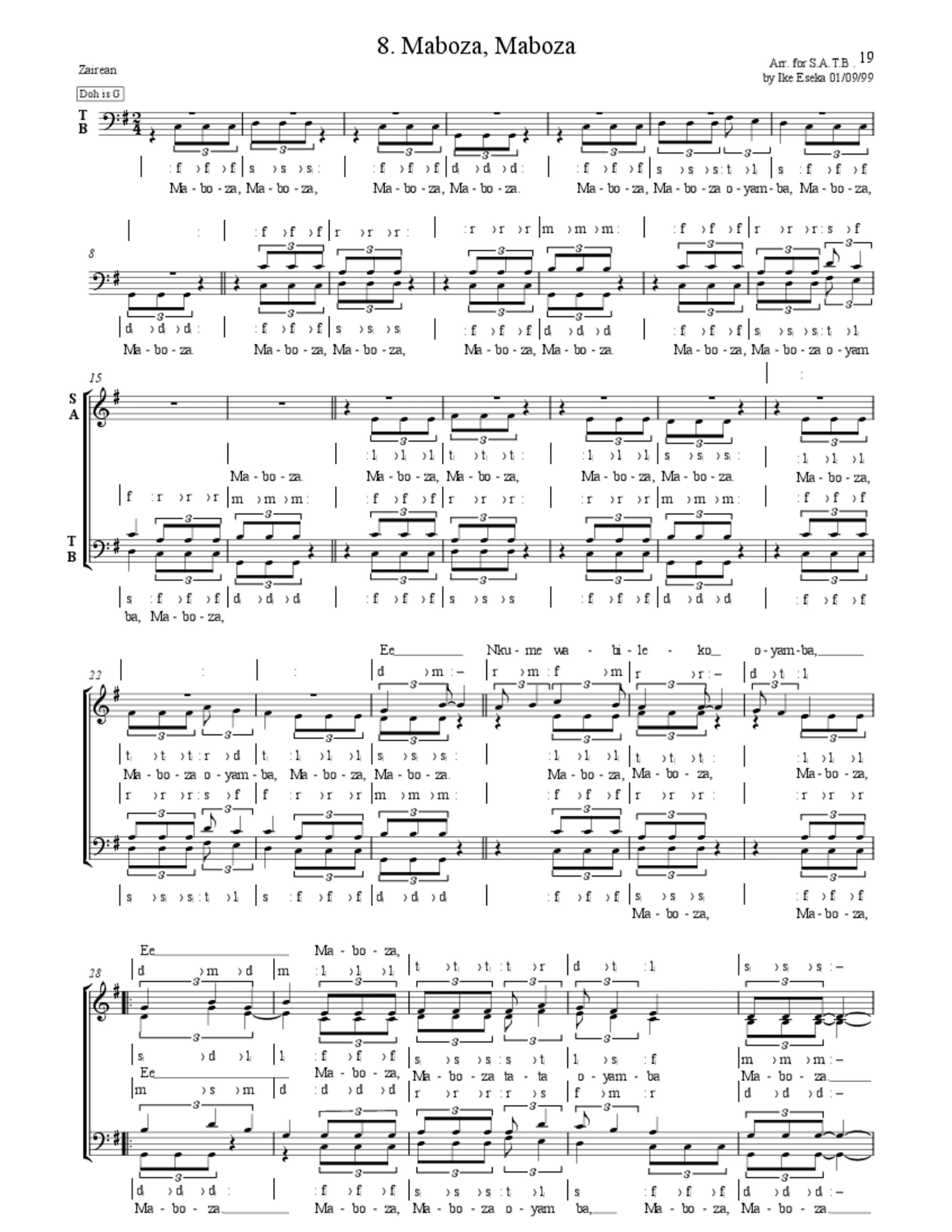 Maboza Maboza (Zaire) by jude nnam | ChoirScript.net