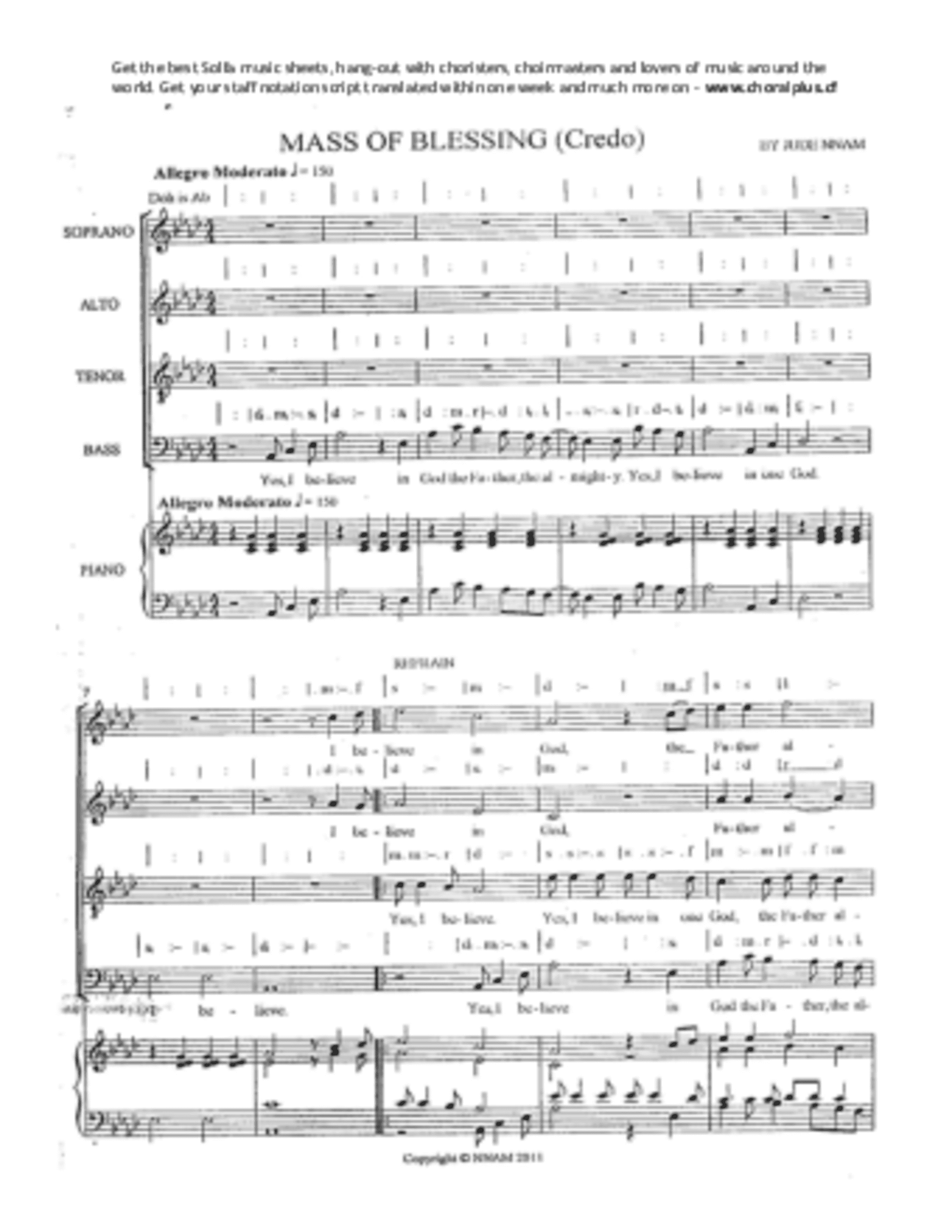 Mass Of Blessing [I Believe] By by jude nnam | ChoirScript.net