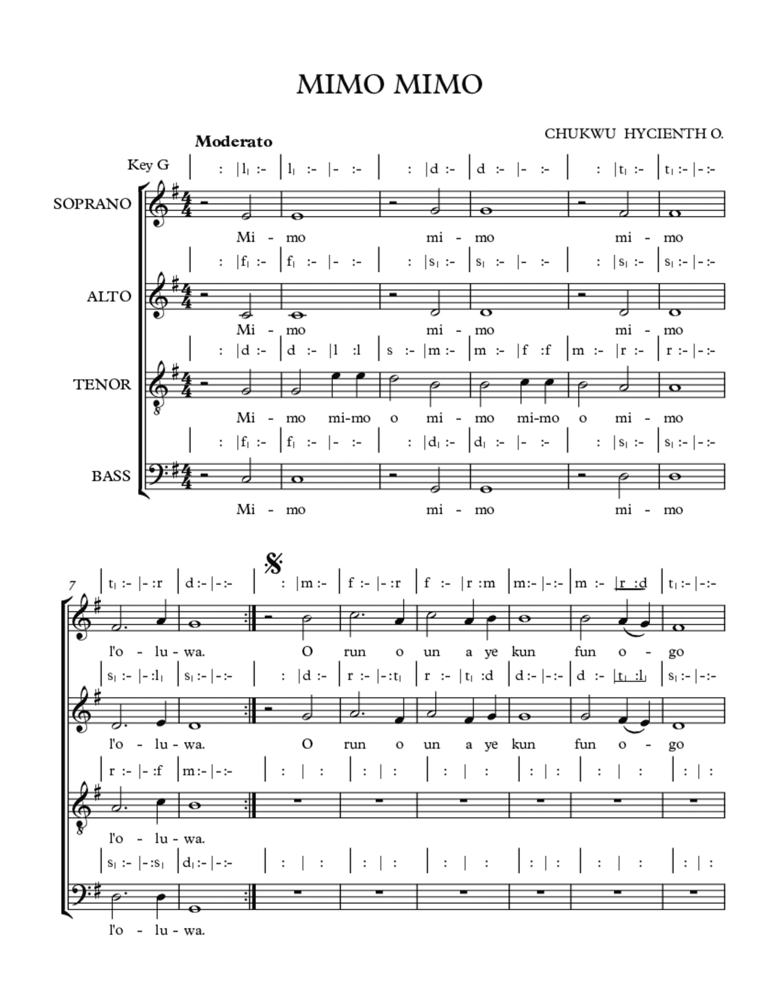 Mimo Mimo (Staff) by chukwu hycienth | ChoirScript.net