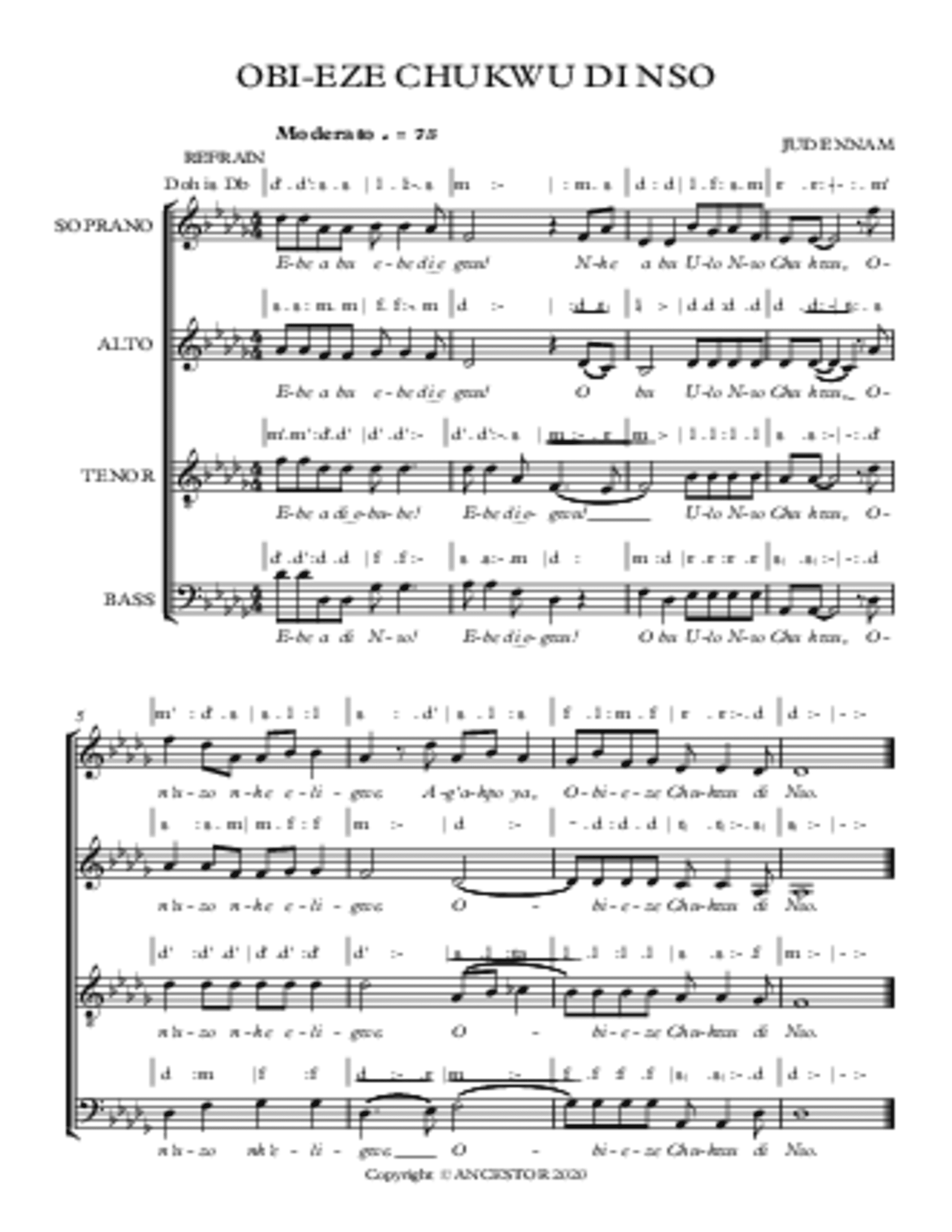 Obi Eze Chukwu Di Nso by jude nnam | ChoirScript.net