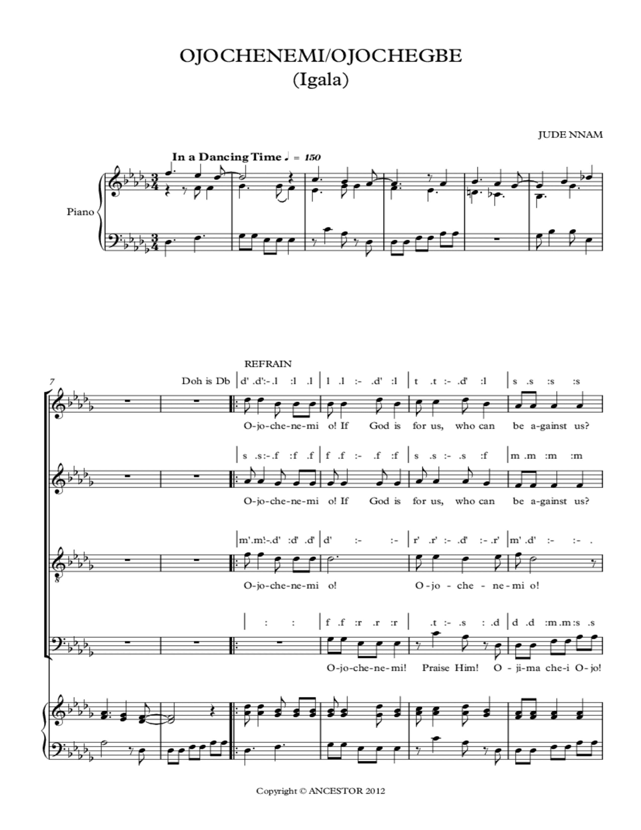 Ojochenemi -Ojochegbe. by jude nnam | ChoirScript.net