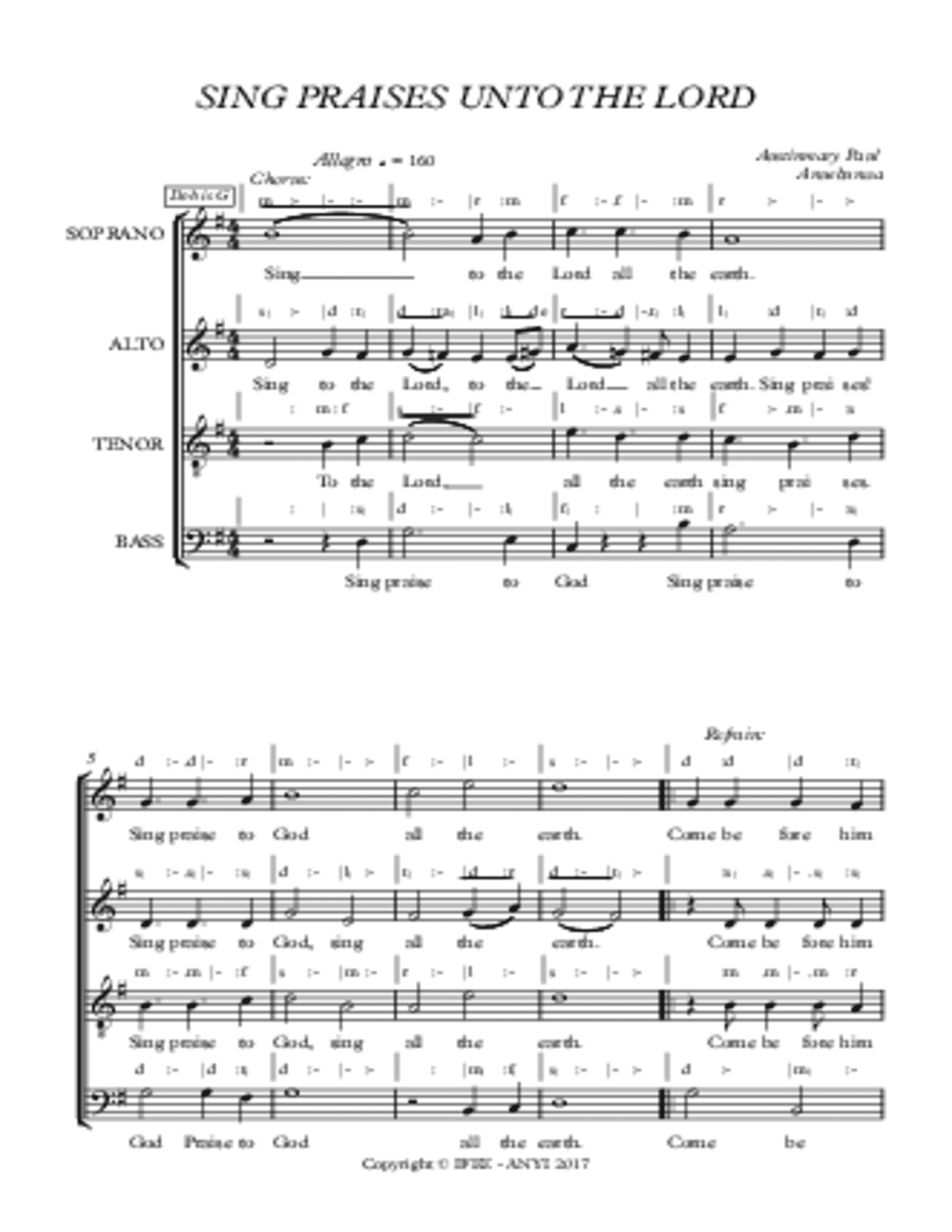 Sing Praises Unto The Lord by austinmary paul anuebunwa | ChoirScript.net