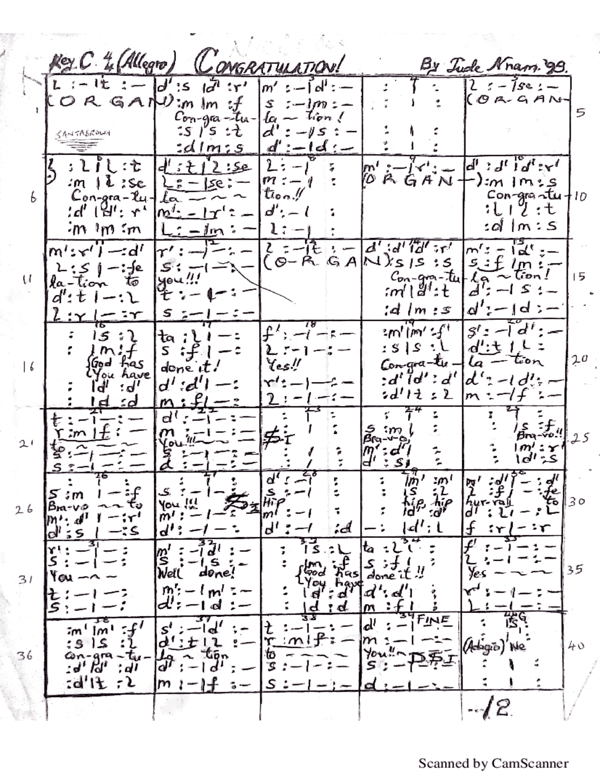 [Solfa Music Sheet] Congratulations By Jude Nnam | ChoirScript.net