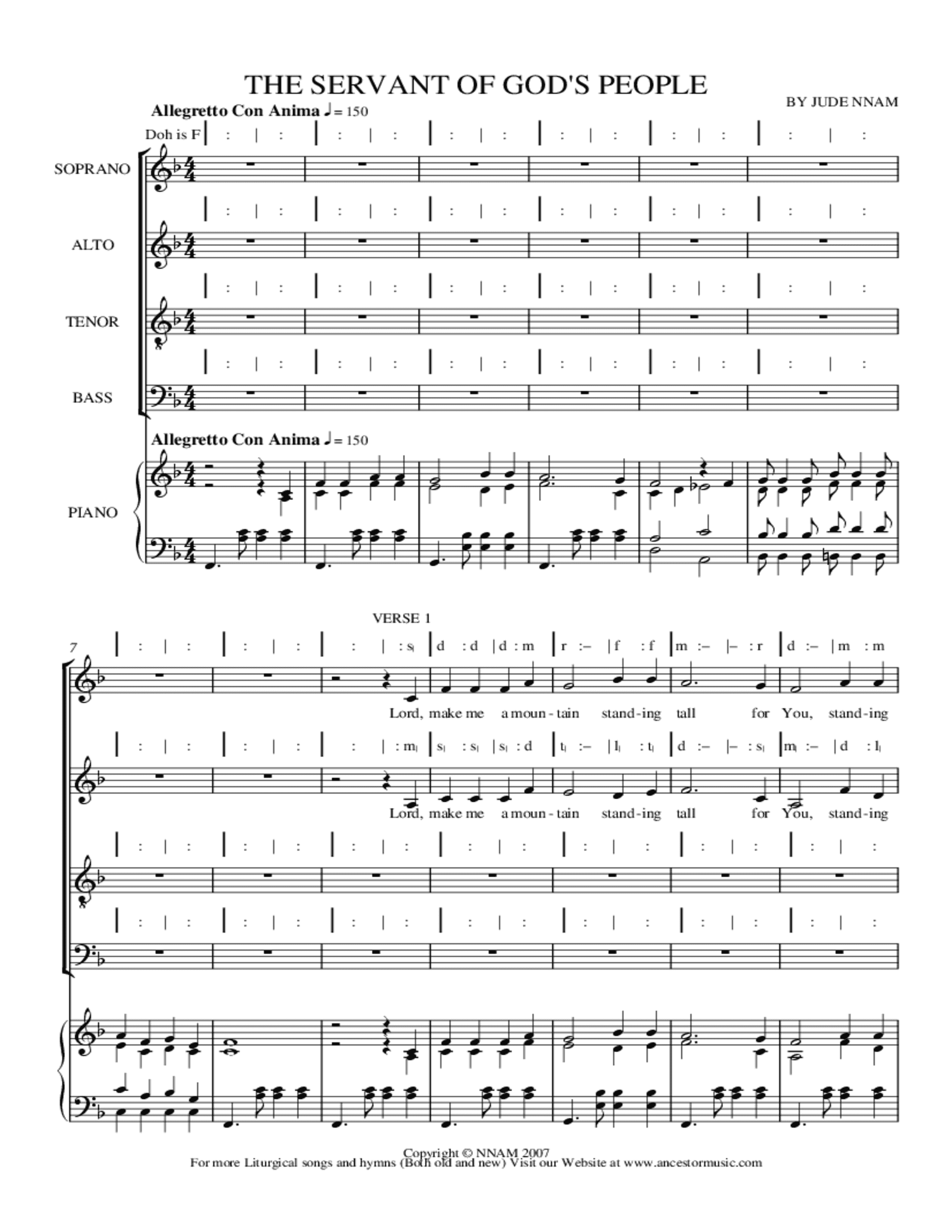 The Servant Of God'S People by jude nnam | ChoirScript.net